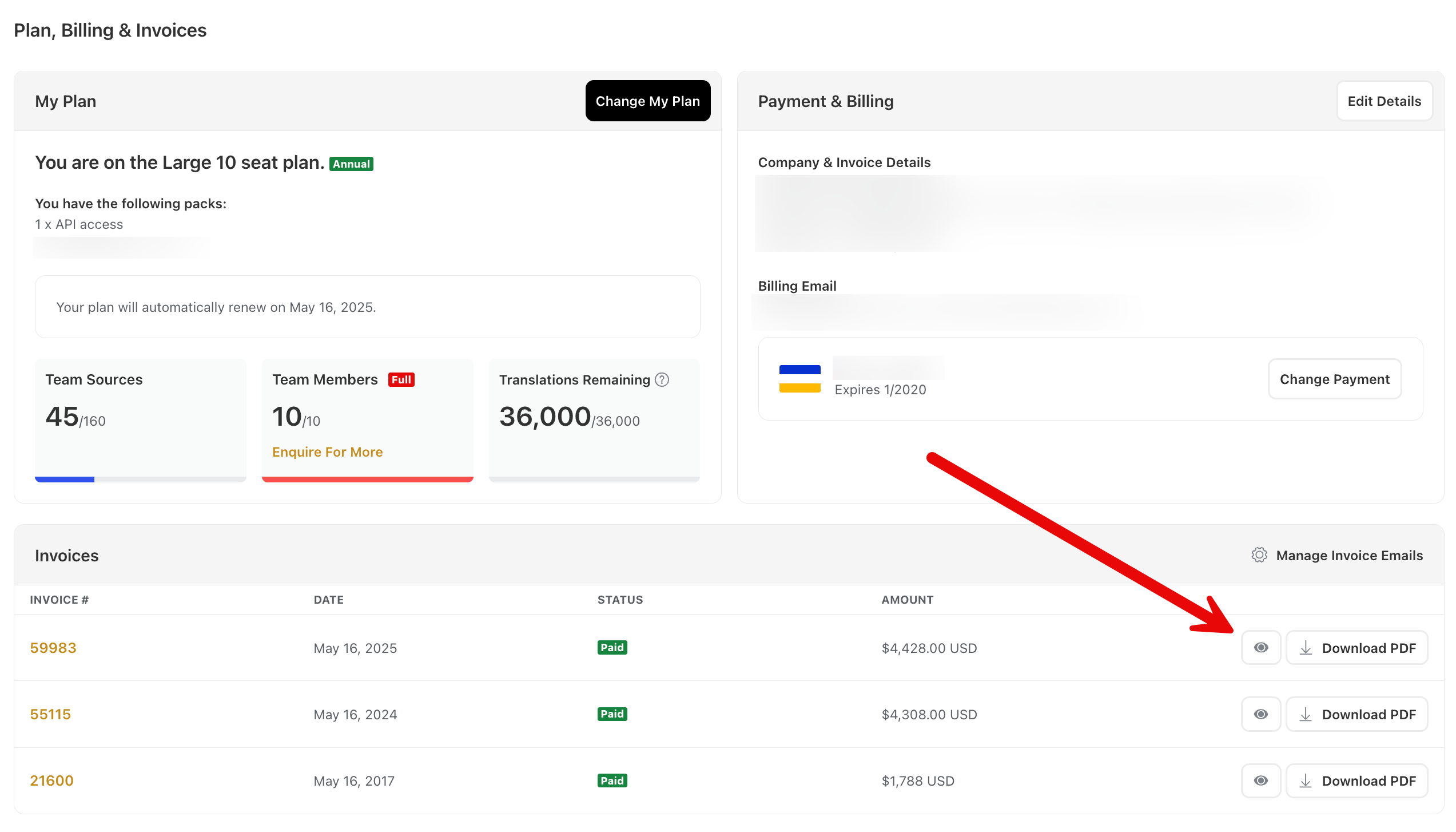 How to add a PO to an annual Large plan wire transfer invoice - Appbot